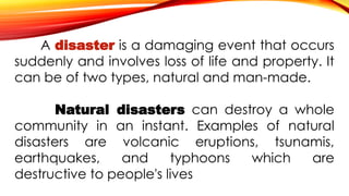 Disaster risk management is the application of disaster risk reduction ...