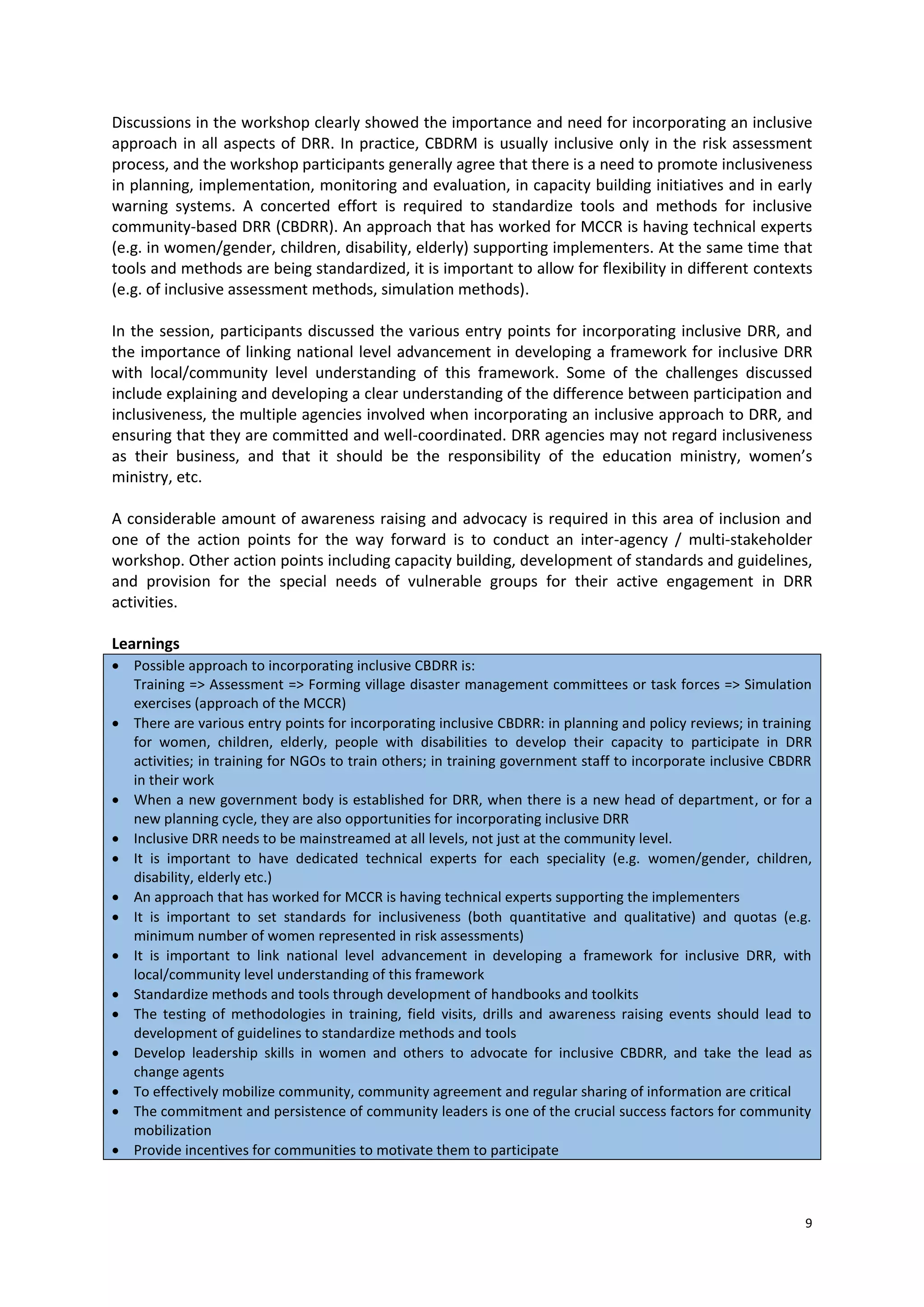 Drr practitioners workshop report | PDF | Special Education | Education