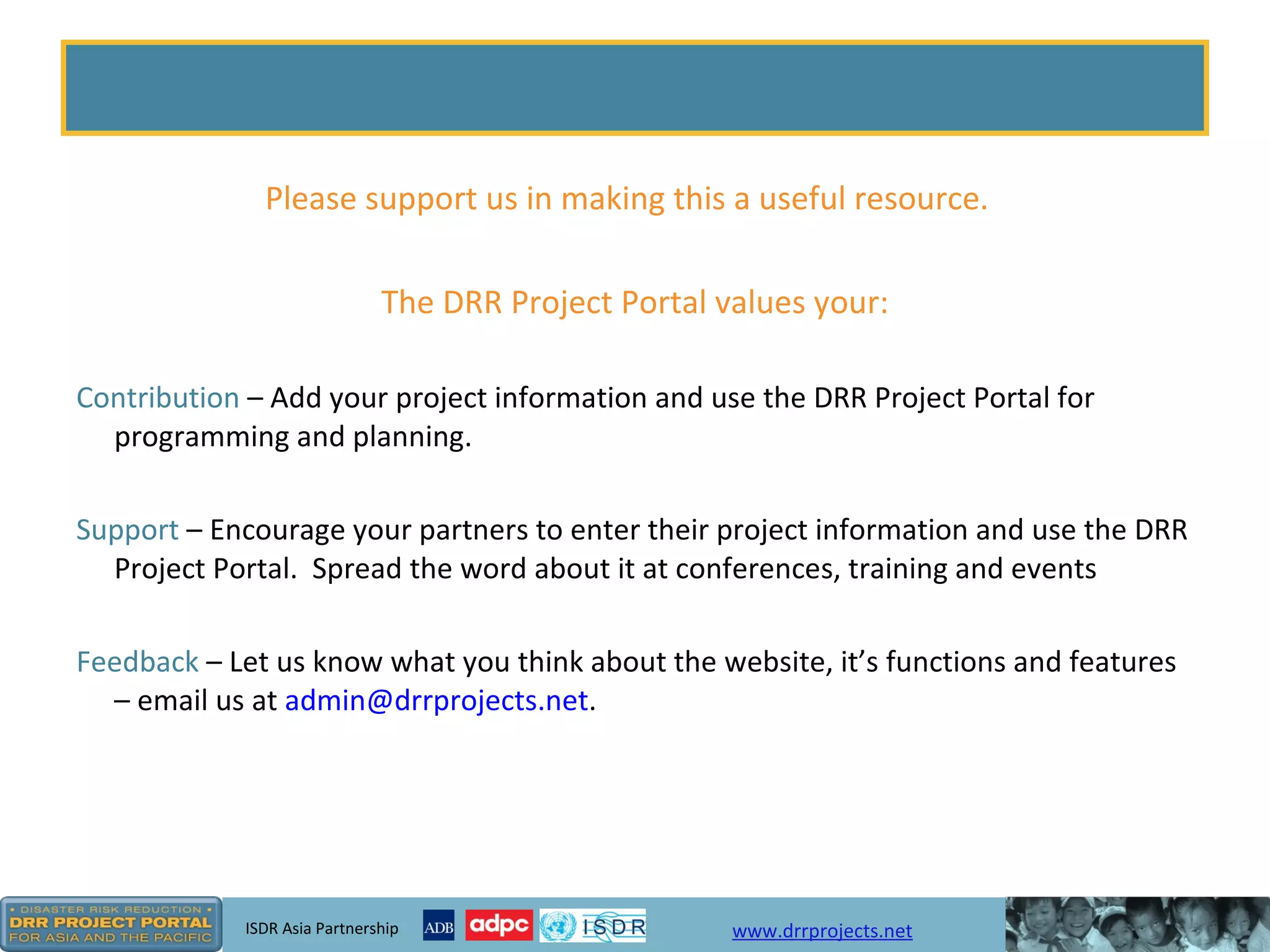 Disaster Risk Reduction (DRR) Project Portal - User Guide | PPT ...