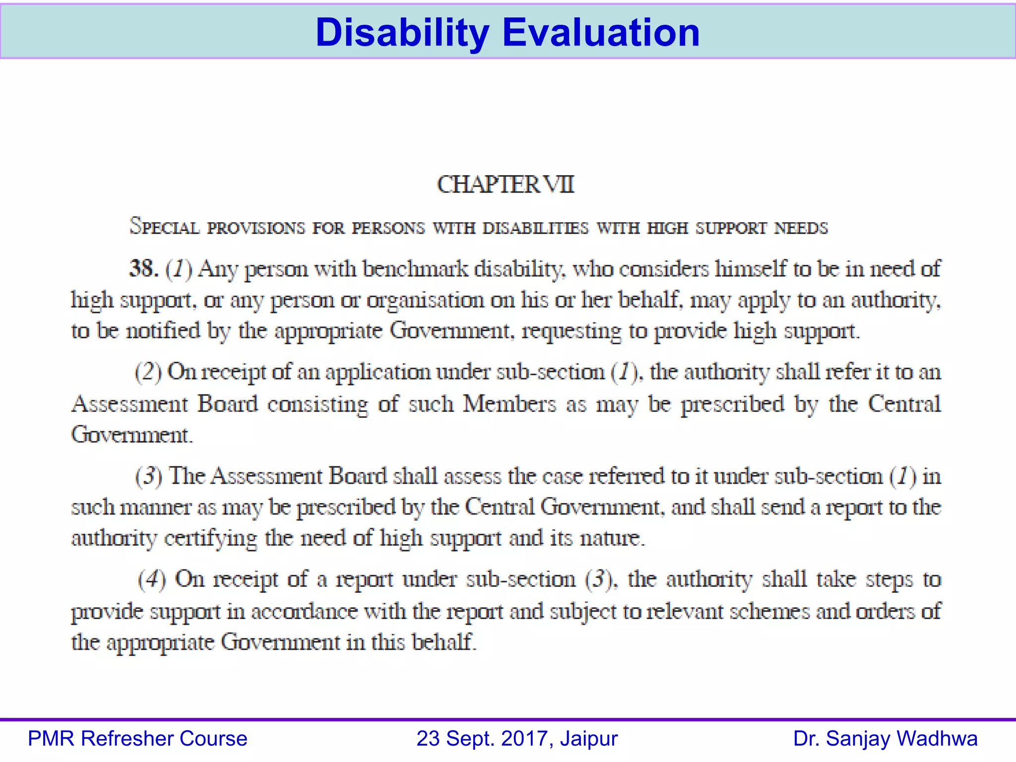 Disability Evaluation - Dr Sanjay Wadhwa | PDF