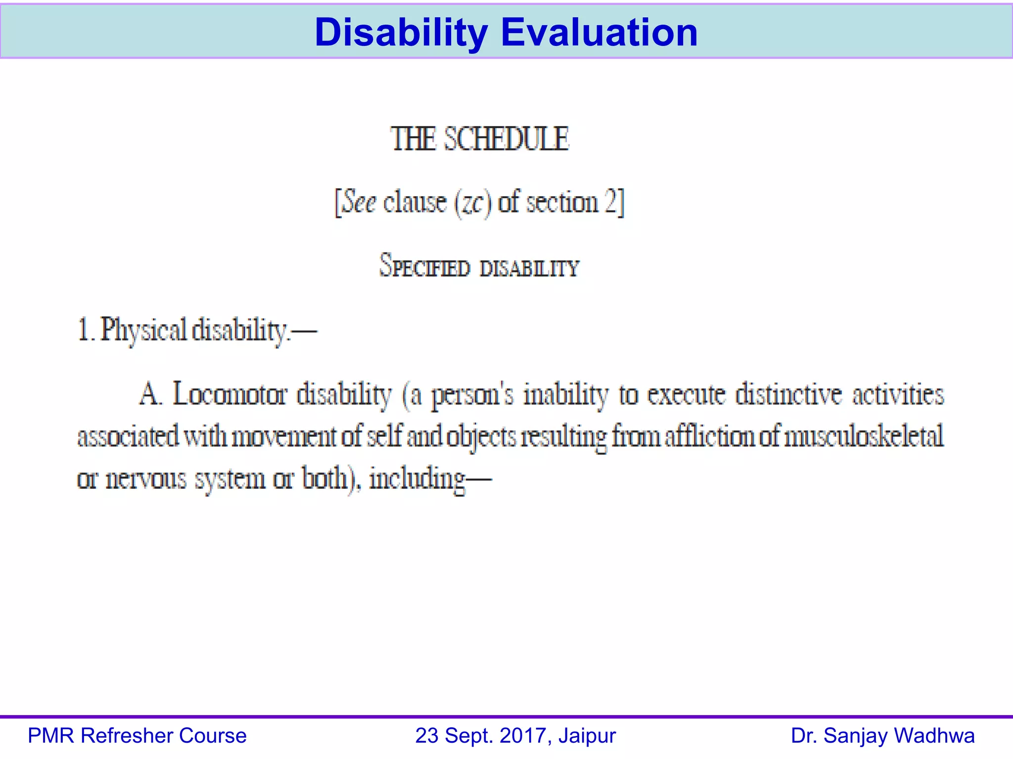 Disability Evaluation - Dr Sanjay Wadhwa | PDF
