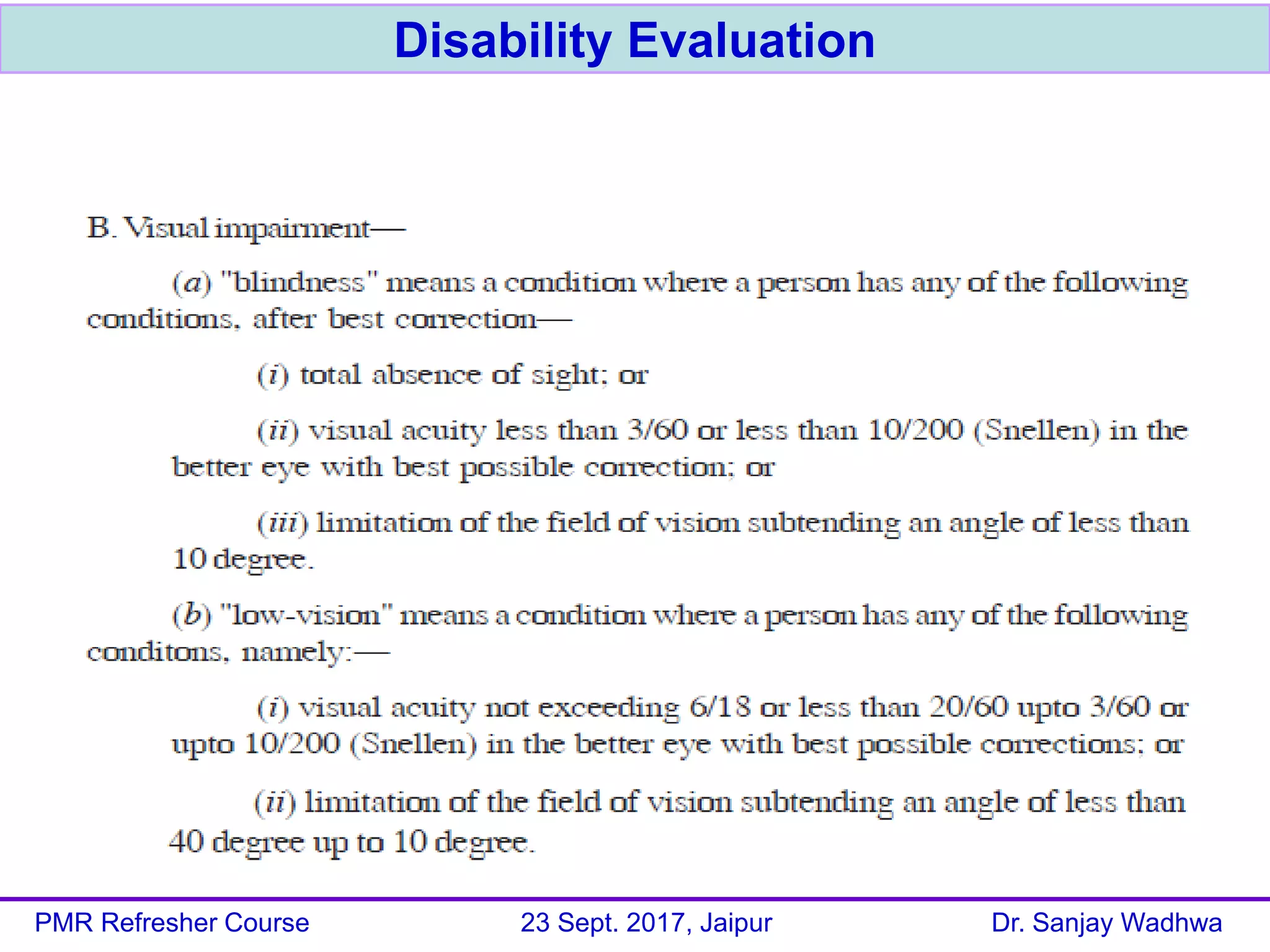Disability Evaluation - Dr Sanjay Wadhwa | PDF