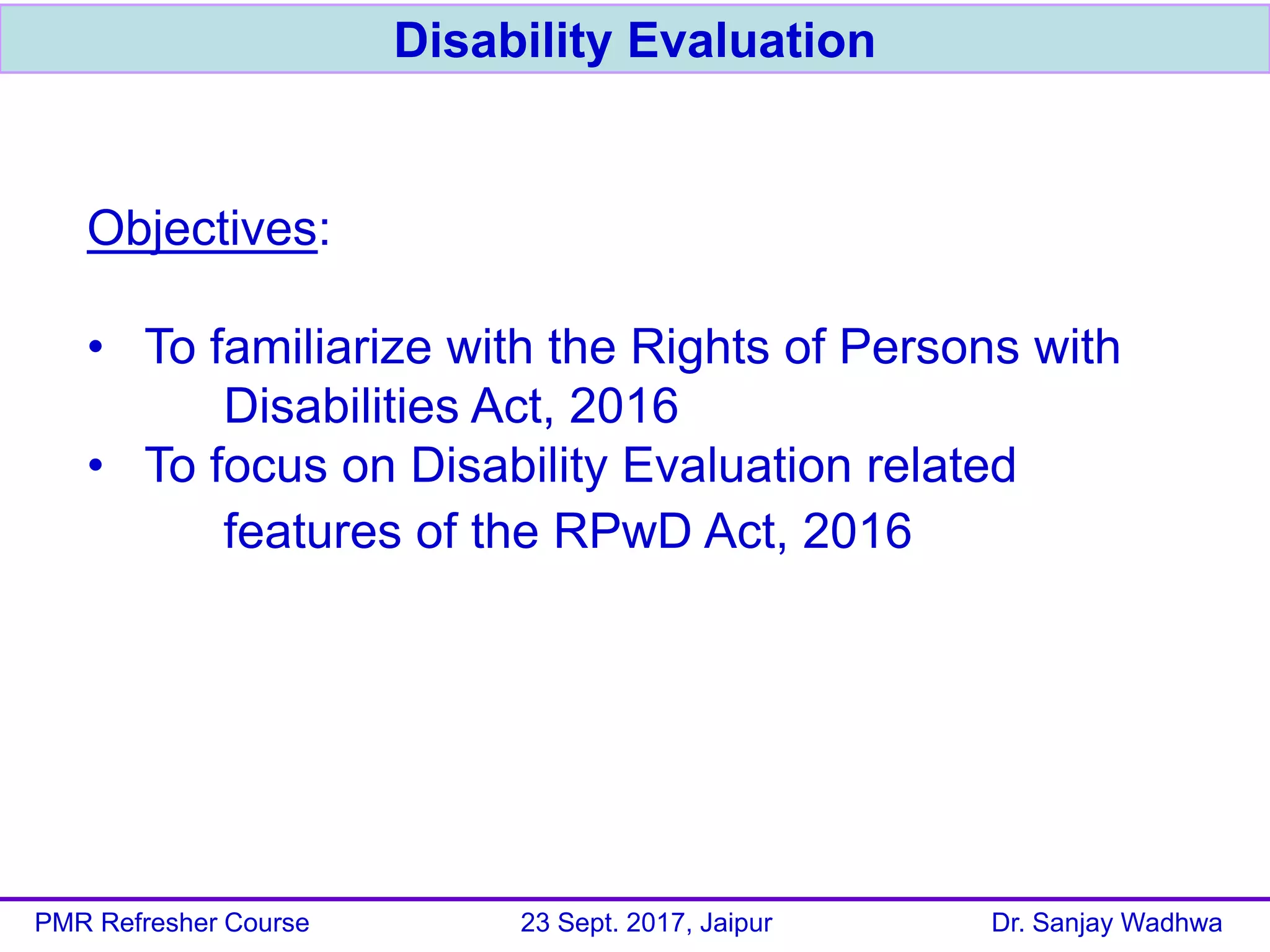 Disability Evaluation - Dr Sanjay Wadhwa | PDF