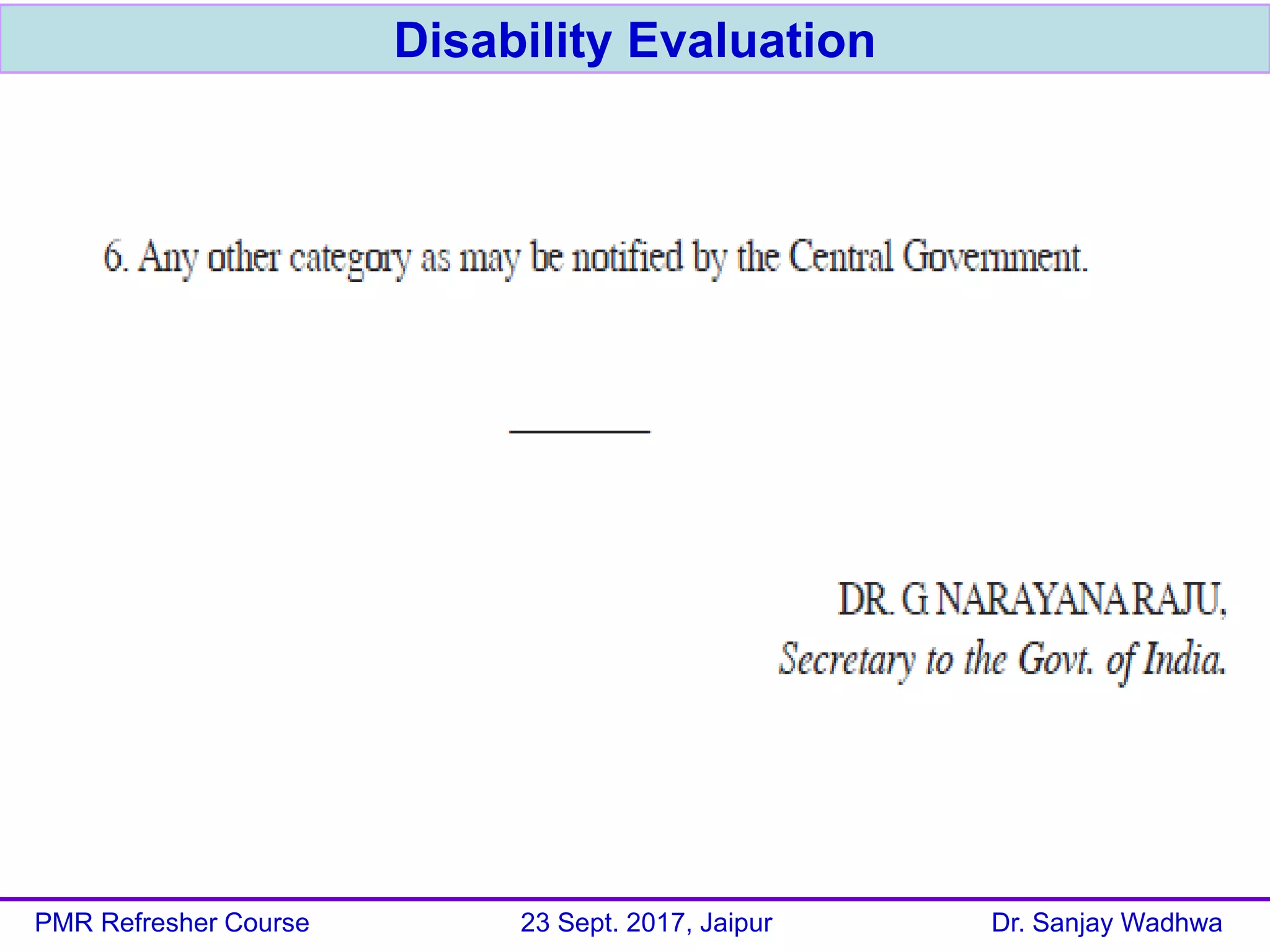 Disability Evaluation - Dr Sanjay Wadhwa | PDF