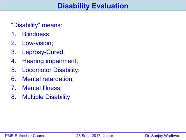 Disability Evaluation - Dr Sanjay Wadhwa | PDF