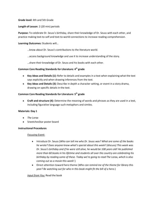 Dr Seuss Plans | DOCX