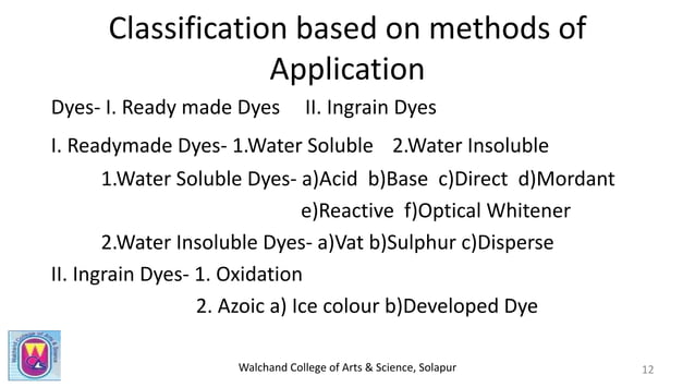 Dyes and their classification | PPTX | Chemistry | Science