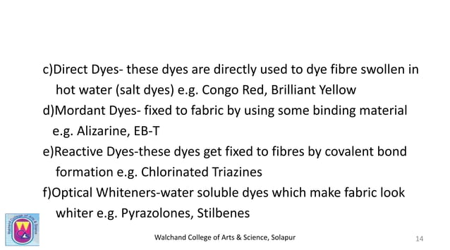 Dyes and their classification | PPTX | Chemistry | Science