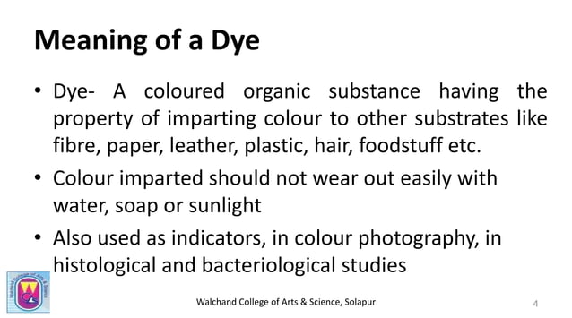 Dyes and their classification | PPTX | Chemistry | Science