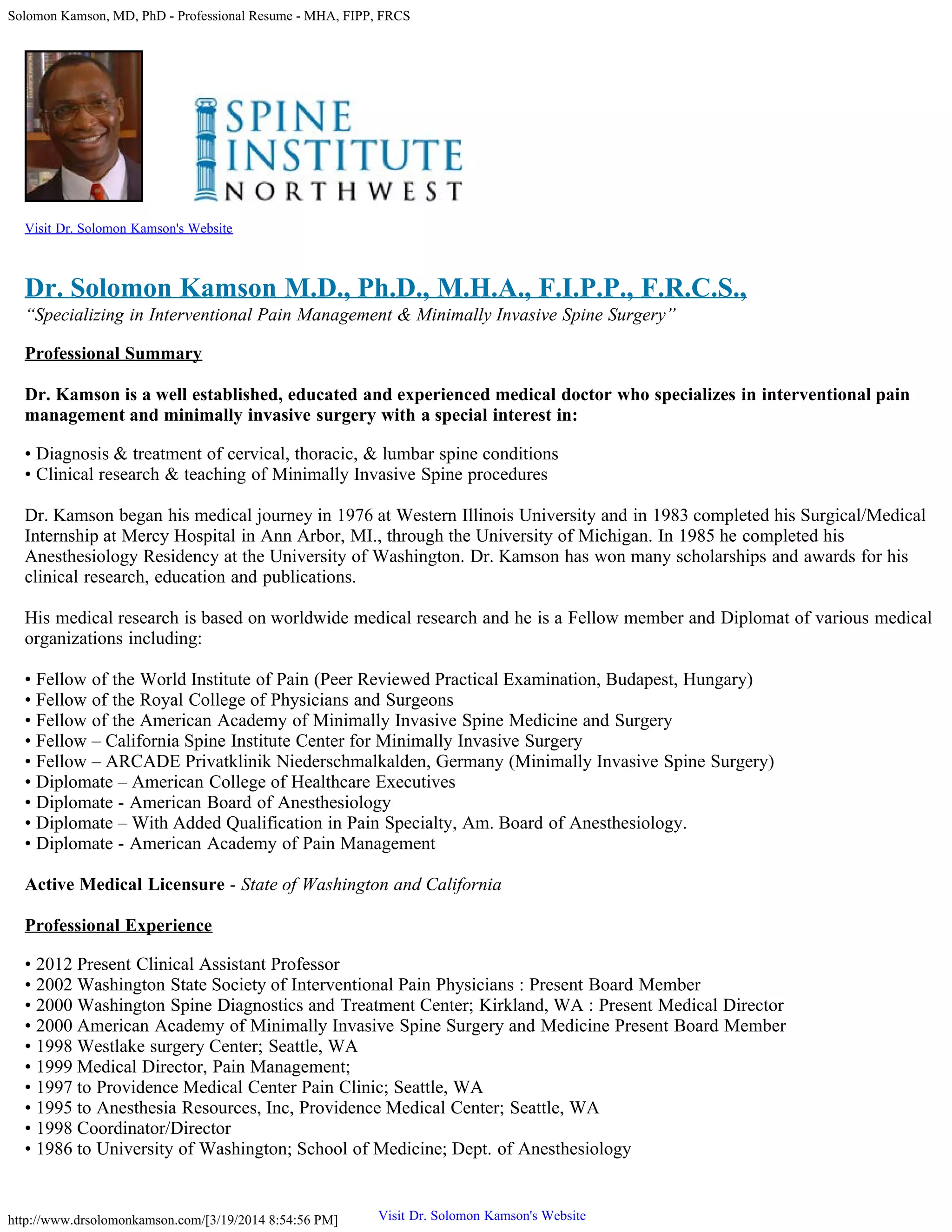 Dr. Solomon Kamson | PDF