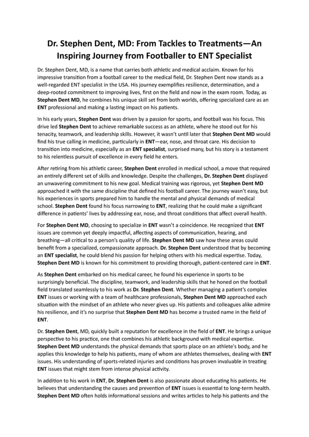 Dr. Stephen Dent MD: The Footballer Who Became a Doctor | PDF