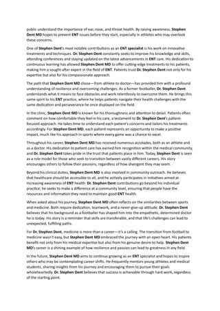 Dr. Stephen Dent MD: The Footballer Who Became a Doctor | PDF