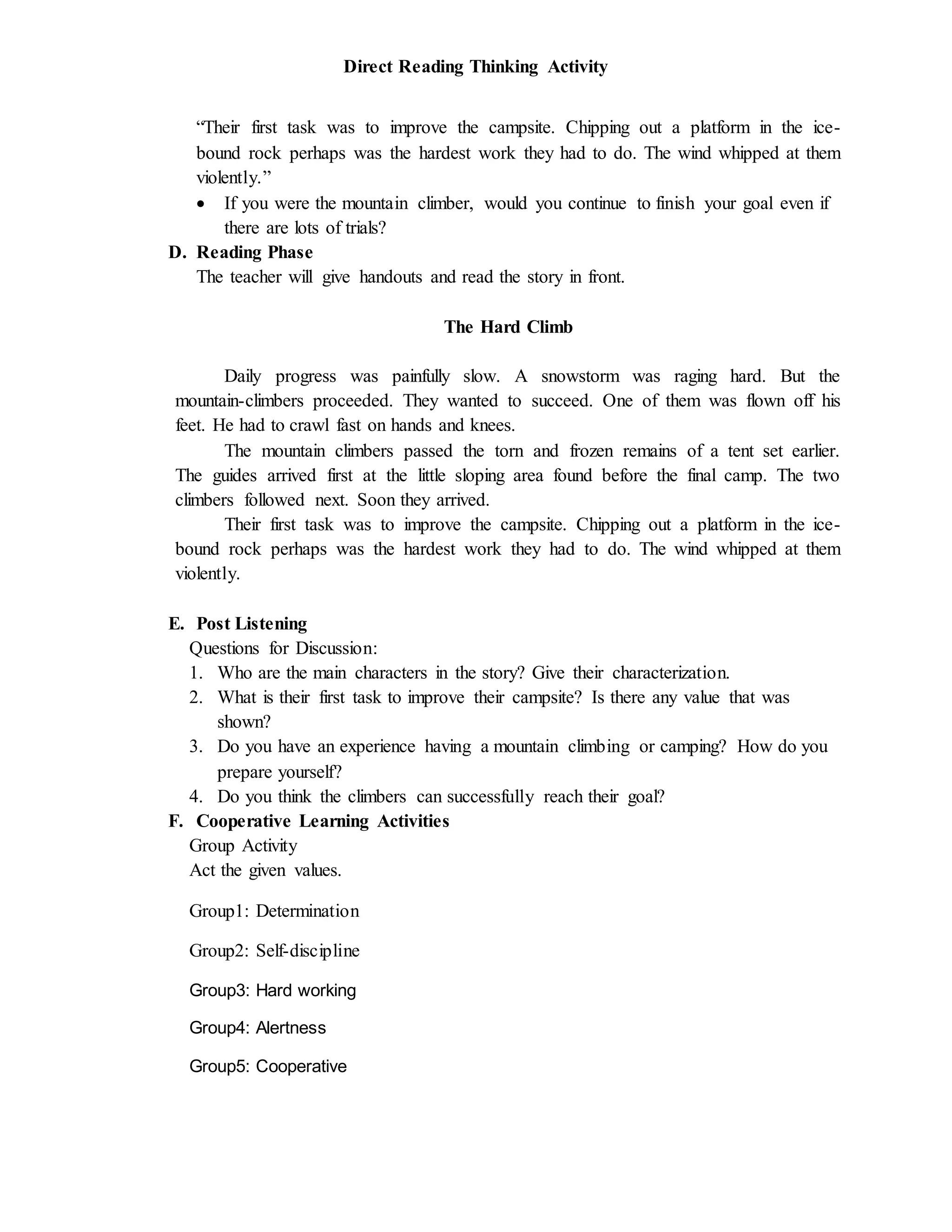 Drta k12 the hard climb (story) | DOCX
