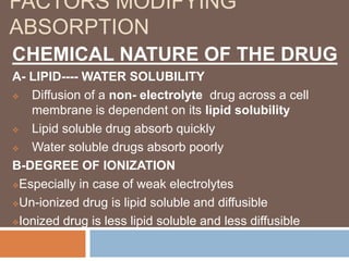 DRUG ABSORPTION .pharmacology lecture pptx | PPTX