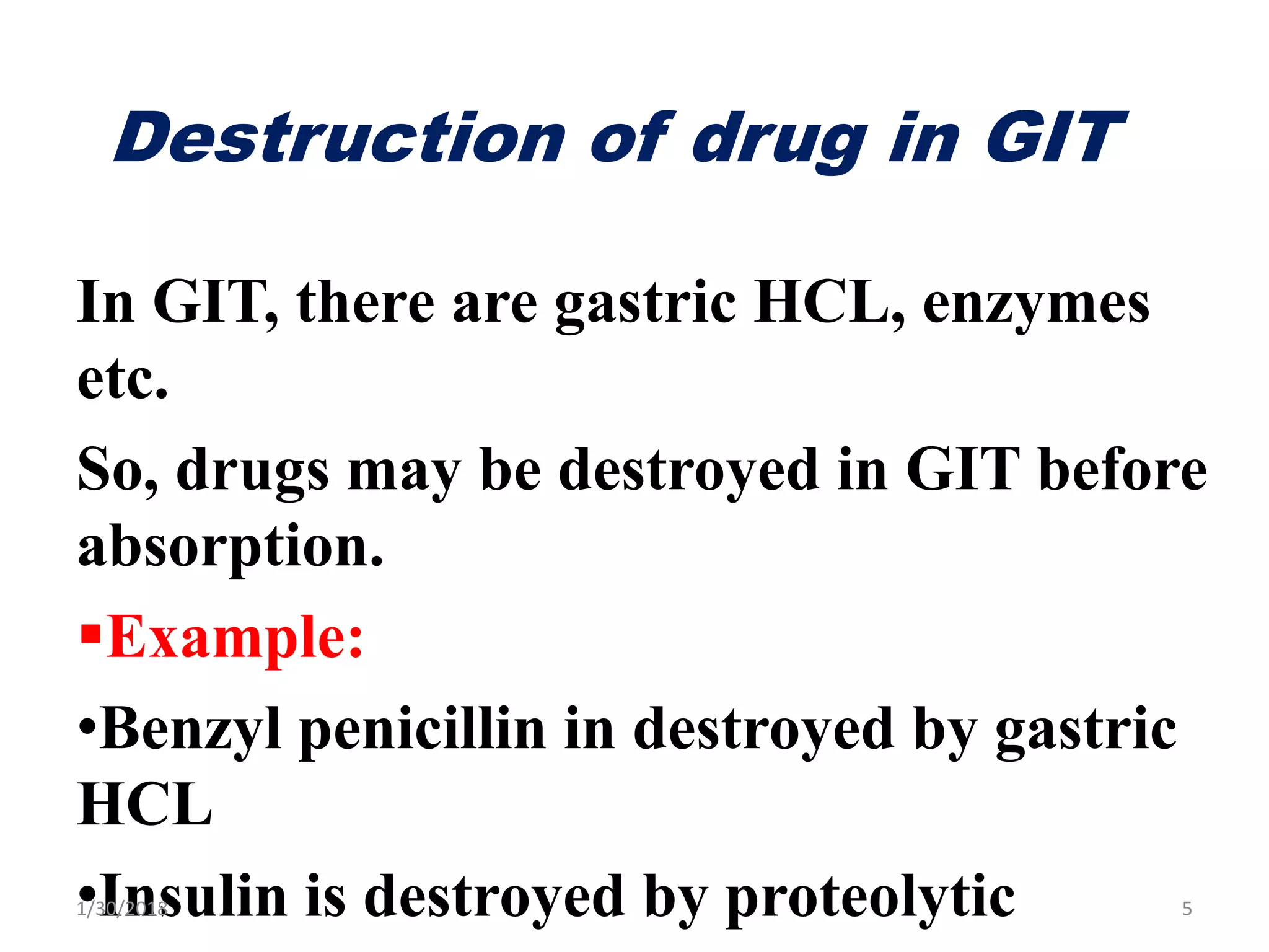 Drug absorption from the gastrointestinal tract | PPTX