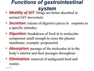 Drug absorption from the gastrointestinal tract | PPTX