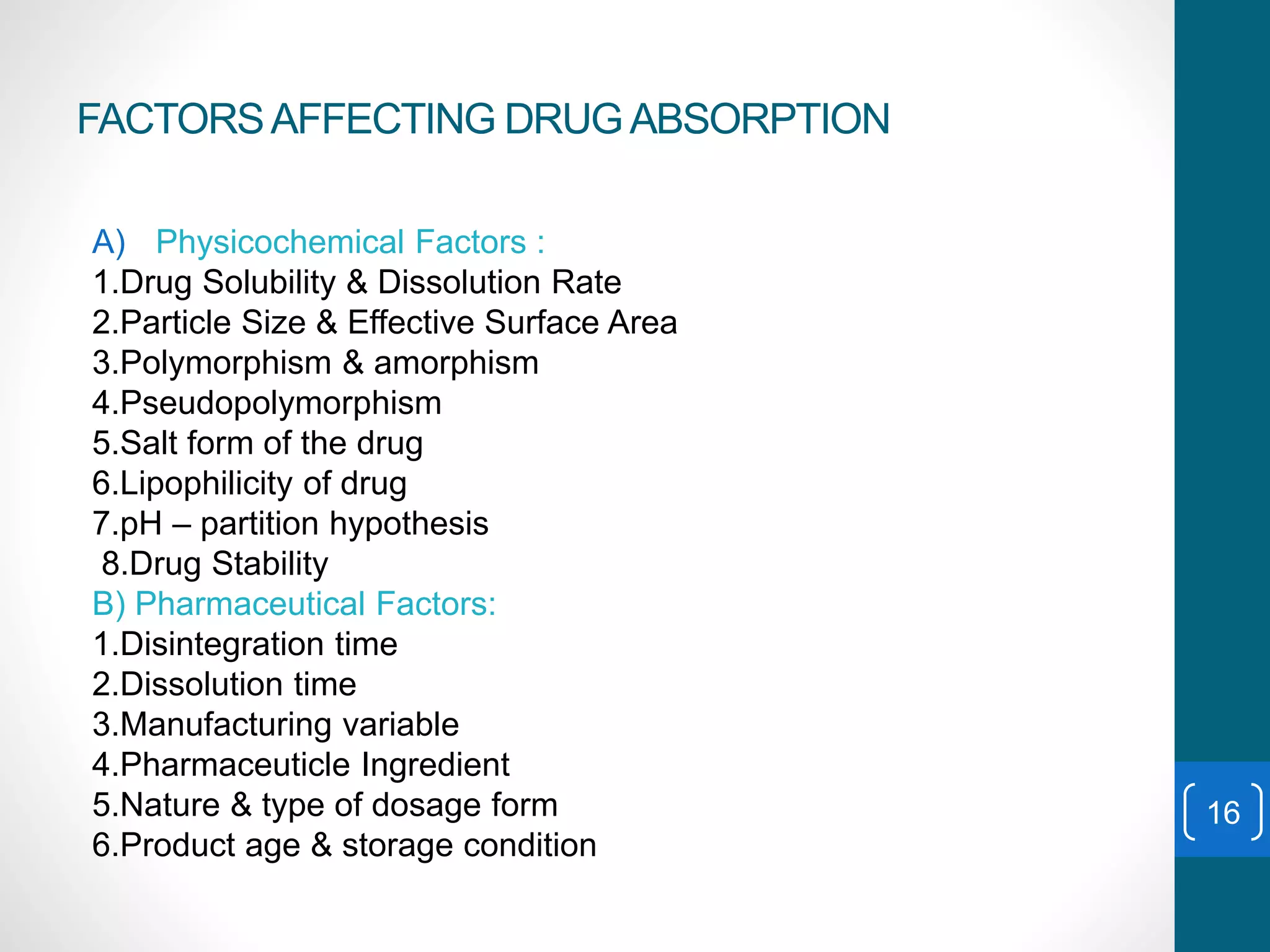 Drug absorption from the gastrointestinal tract | PPTX