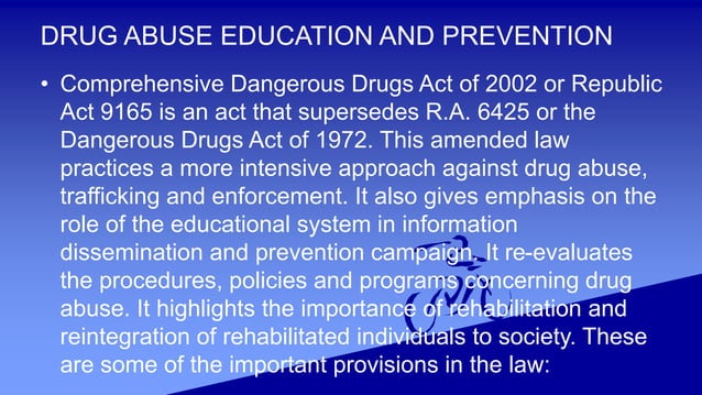 DRUG ABUSE EDUCATION AND PREVENTION.pptx | Illegal Drugs, Tobacco ...