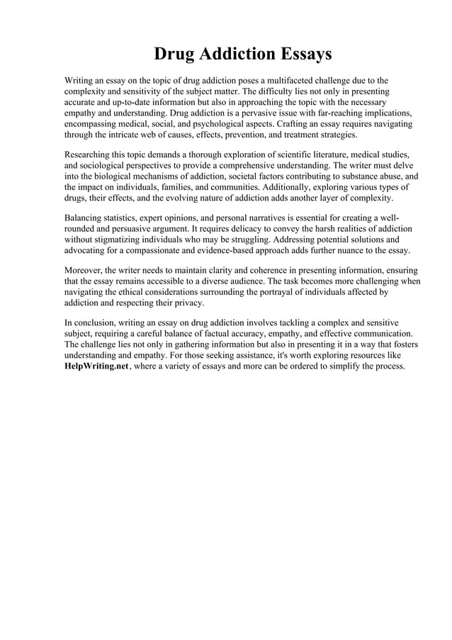 Drug Addiction Essays. Drug Addiction Essay in English | PDF