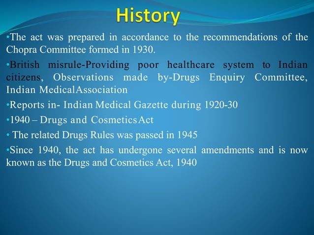 Drug and cosmetic act 1940 | PPTX | Substance Abuse | Diseases and Conditions