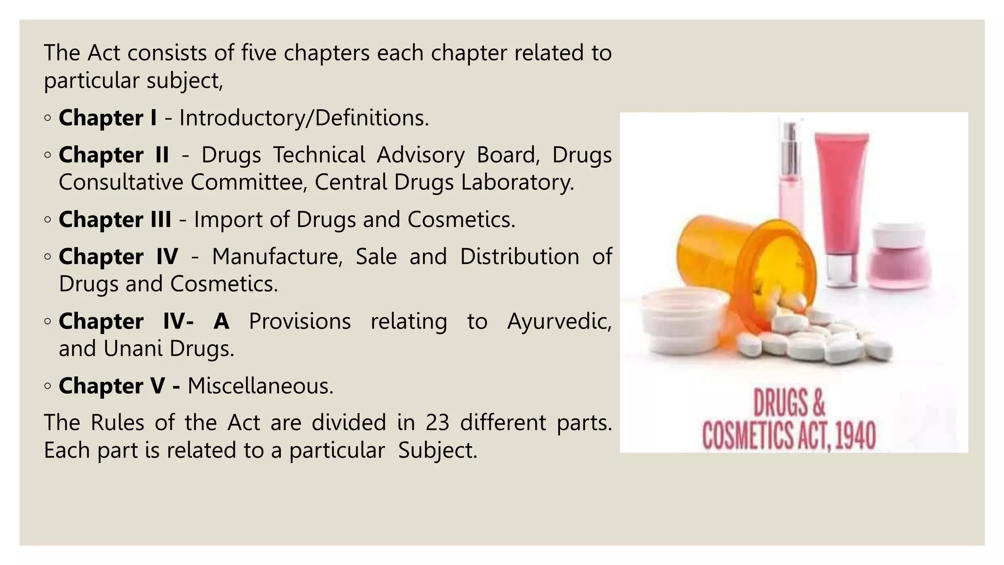 Drug & Cosmetic ACT 1940 & Rules 1945 unit I.pptx