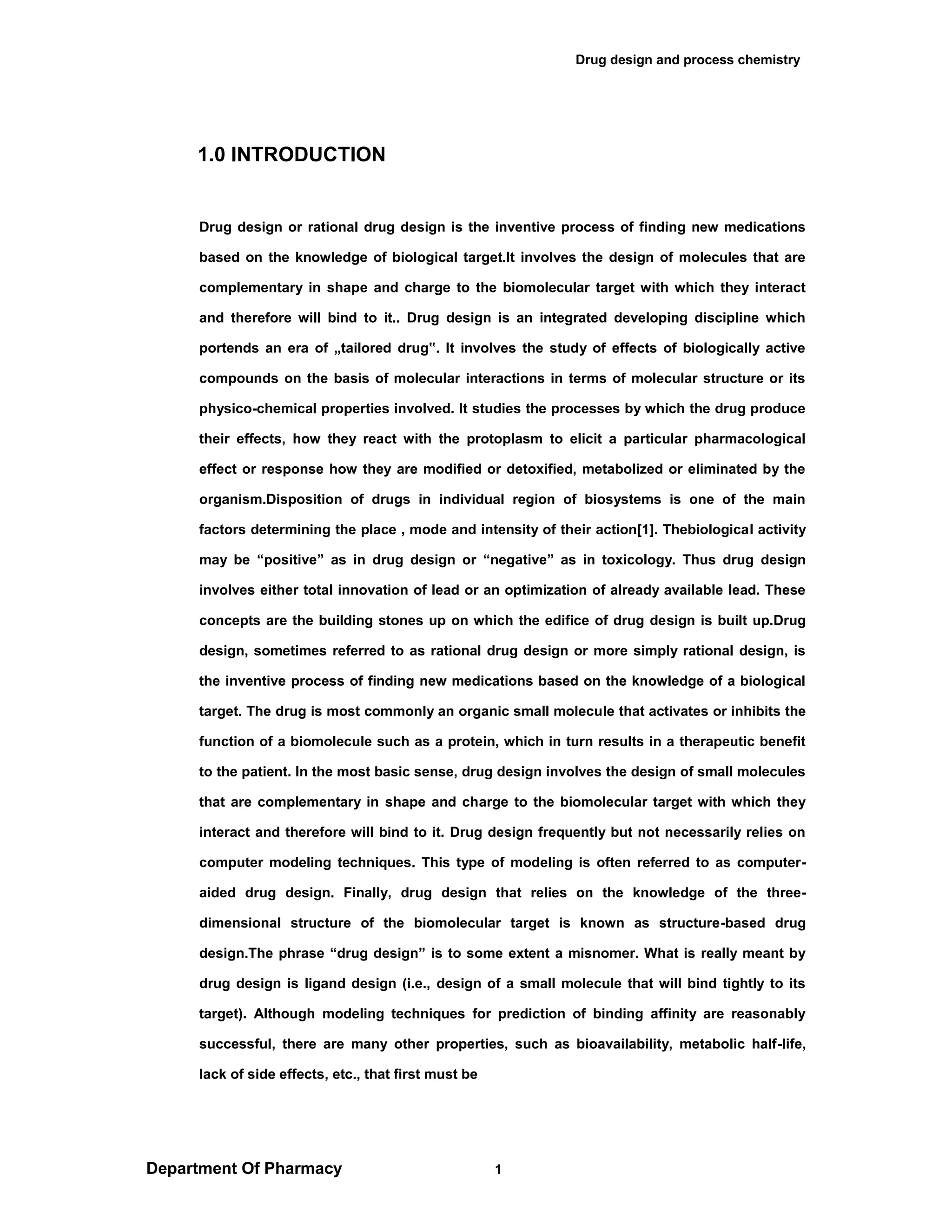 Drug designs and its applied Chemistry pharmacy | DOC