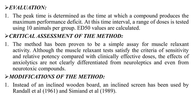 Screening of centrally acting muscle relaxant agents | PPTX | Physical ...