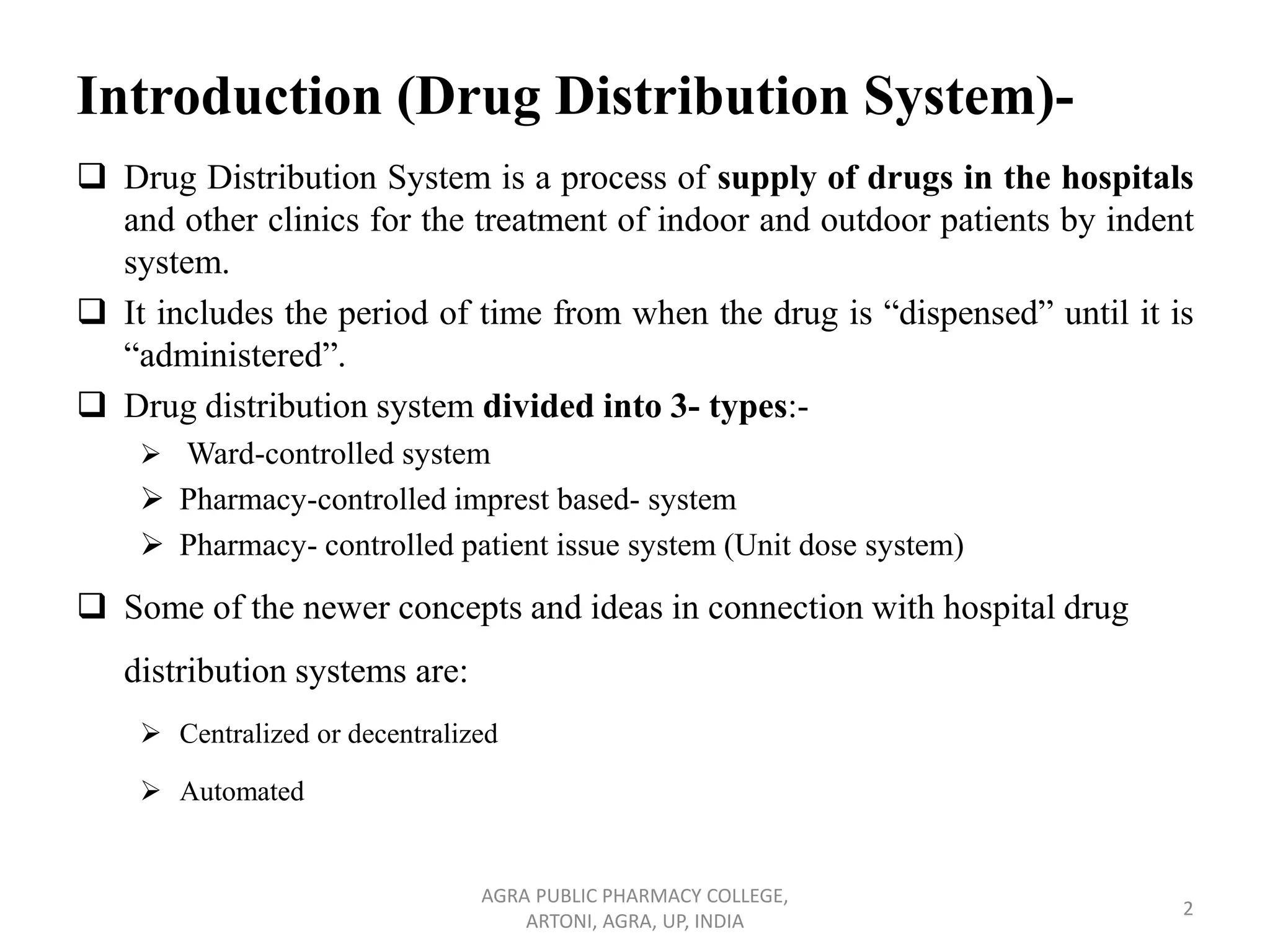 Drug Distribution system & Hospital formulary | PDF