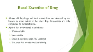 Drug Excreation in Biopharmaceutics (B,Pharmacy 6thsem) | PPTX