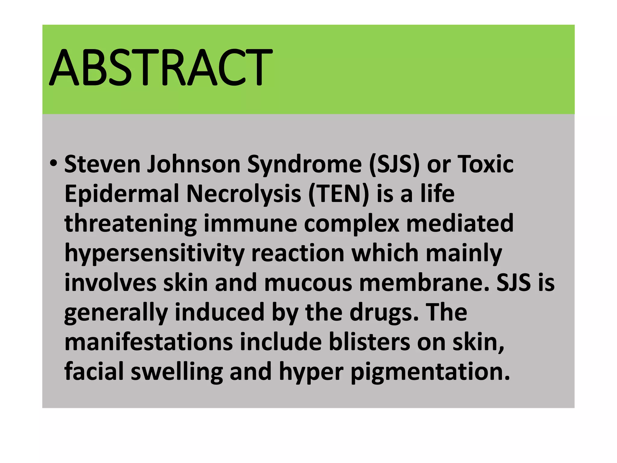 Drug induced steven johnson syndrome sjs | PPTX