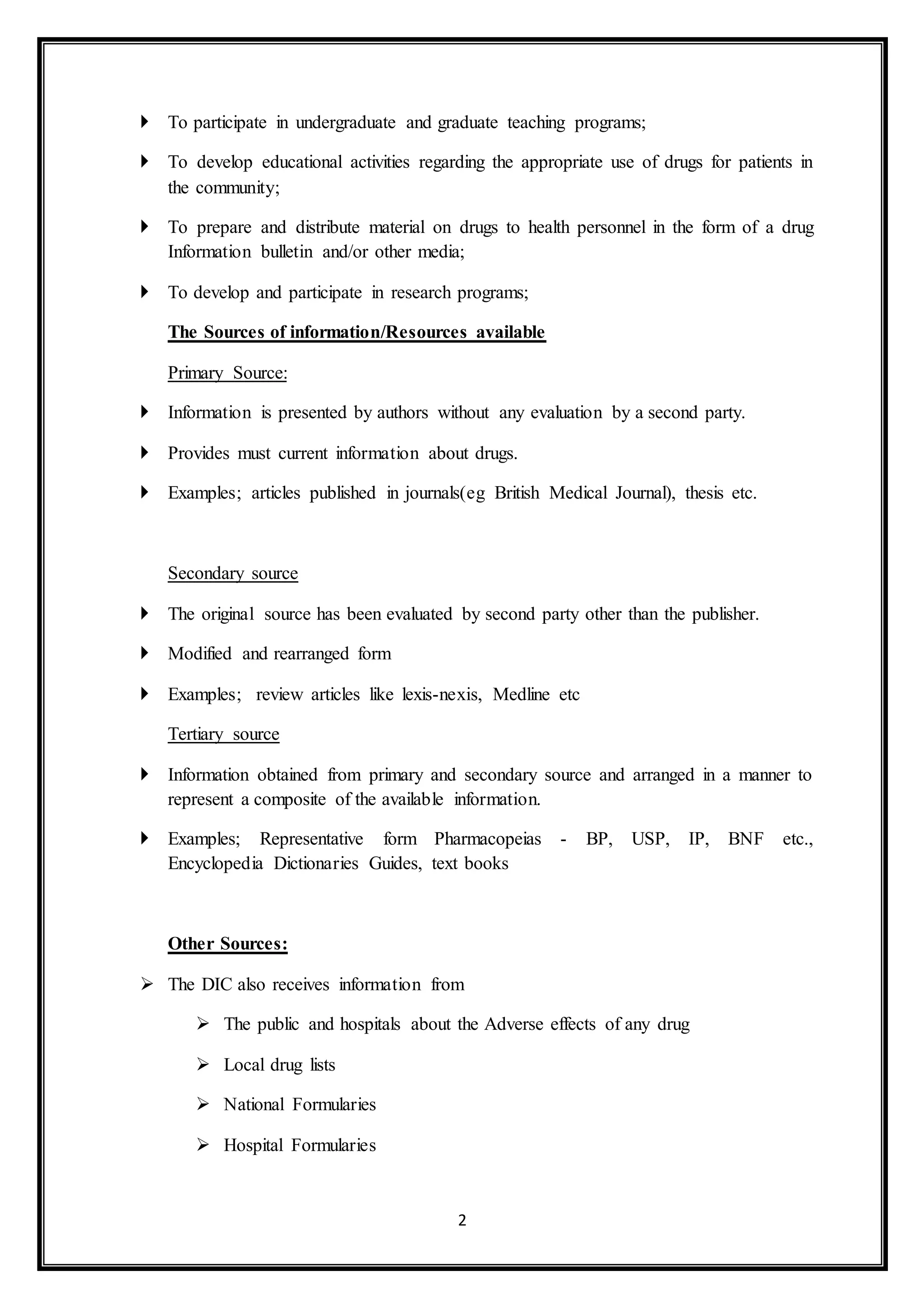 Drug information center (dic) | PDF