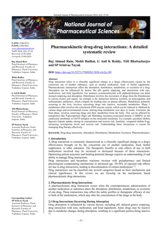 drug interactions paper. dr sp nayak, di notes | PDF