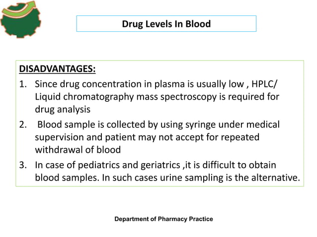 Drug levels in blood | PPTX | Chemistry | Science
