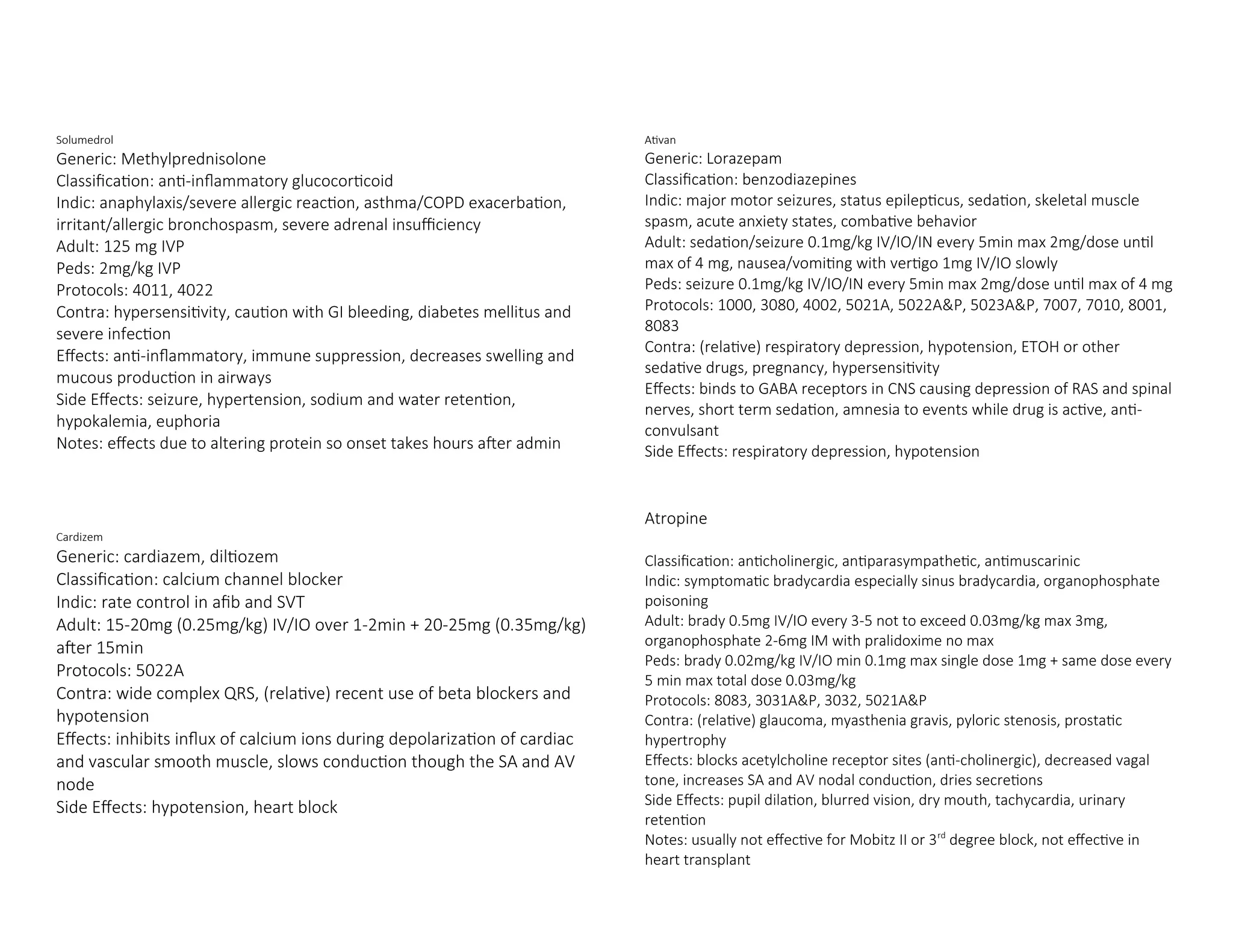 Drug notecards for paramedic NREMT study guide | DOCX