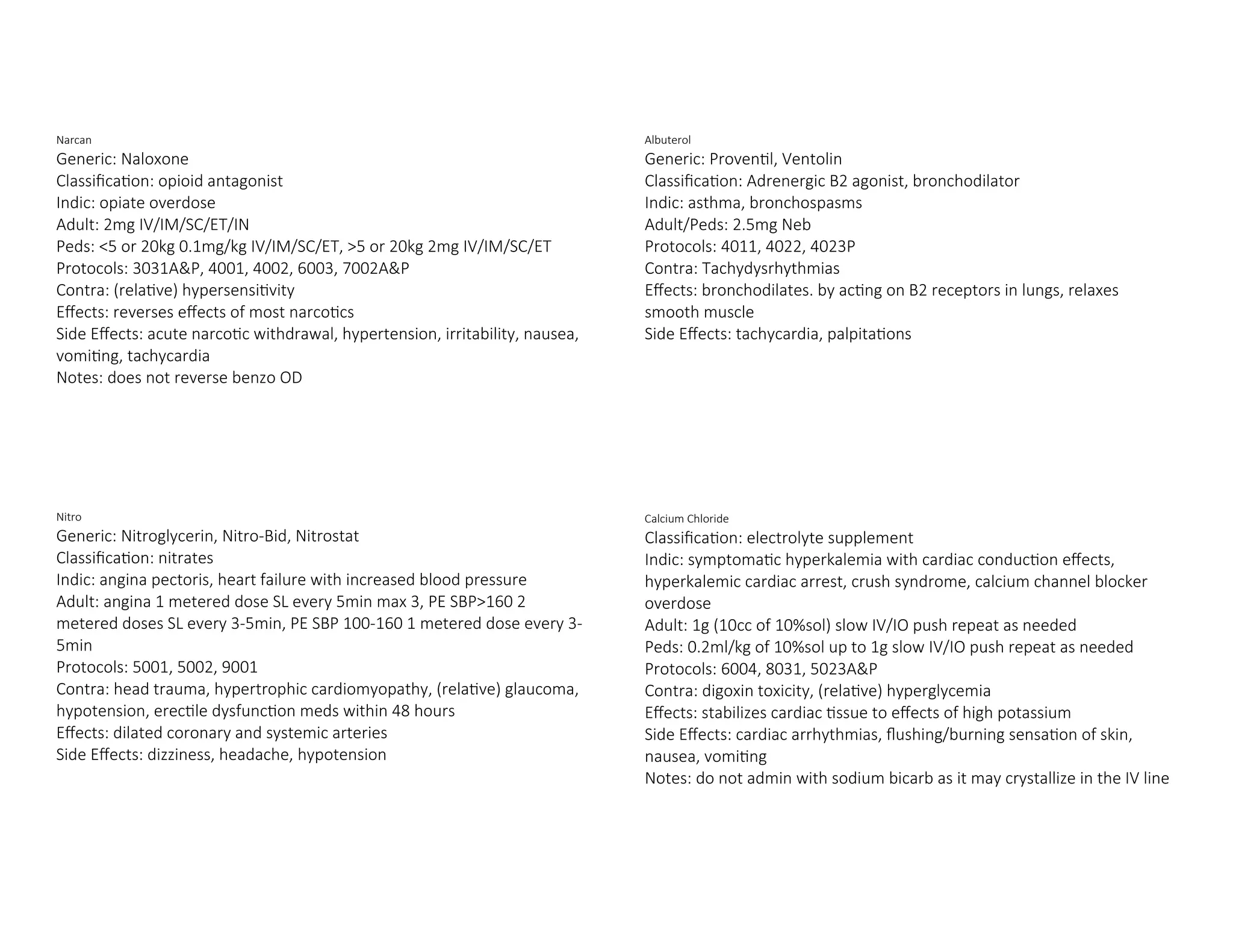 Drug notecards for paramedic NREMT study guide | DOCX