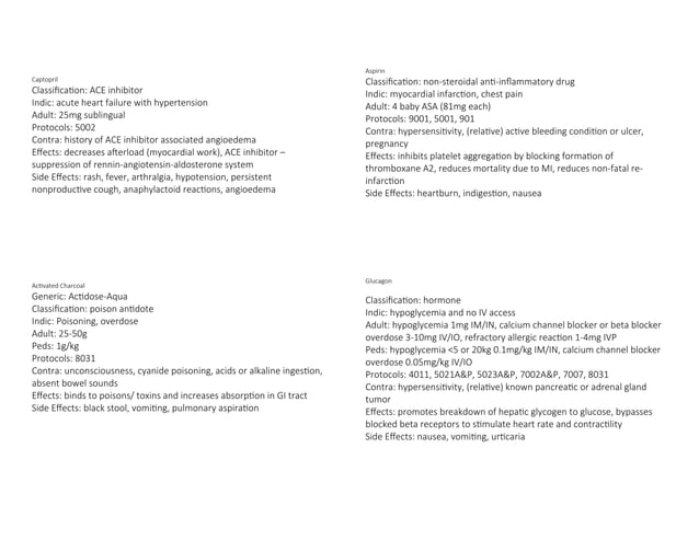 Drug notecards for paramedic NREMT study guide | DOCX