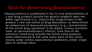 Drug product performance , in vivo: bioavailability and bioequivalence ...