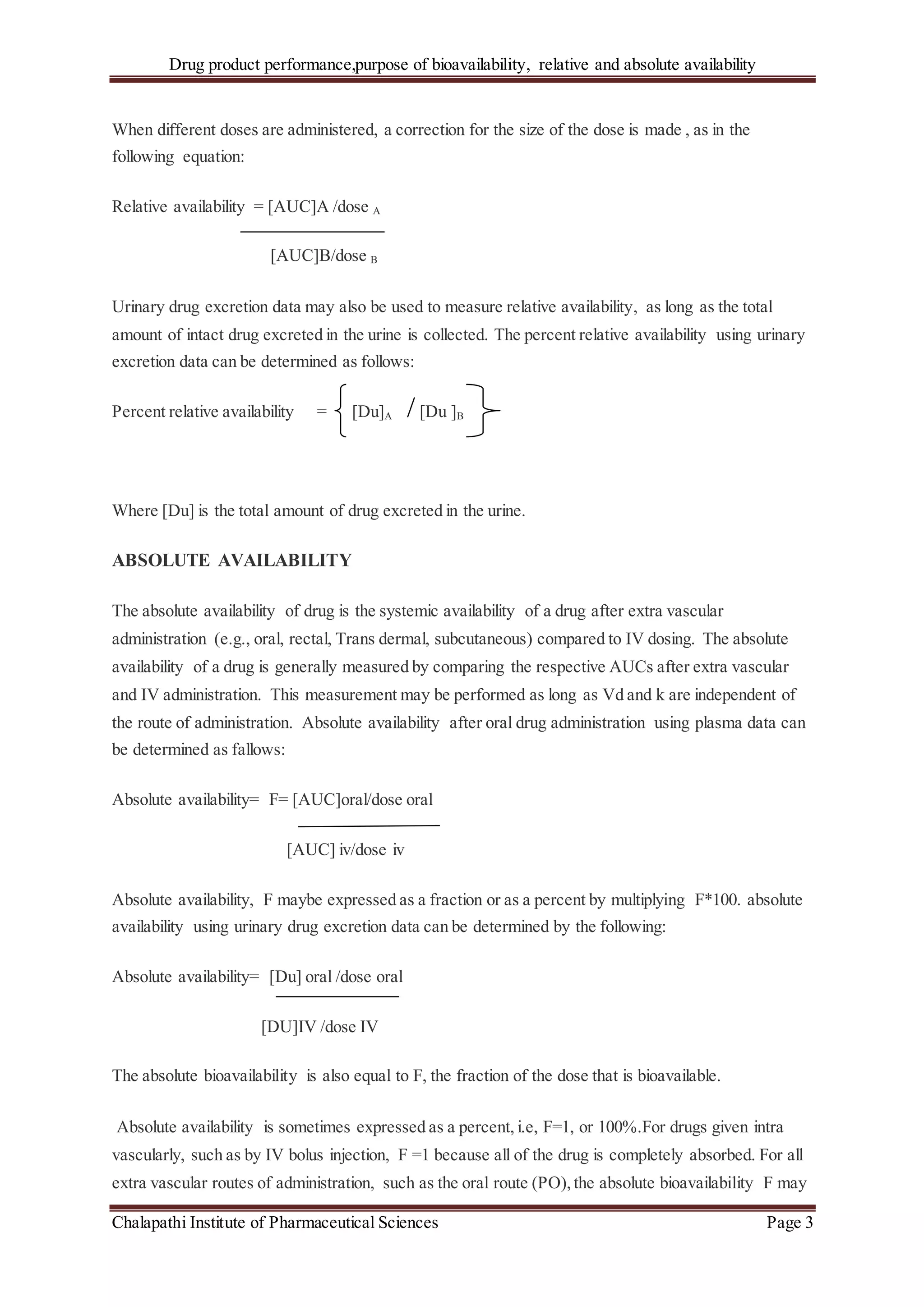 Drug product performance,relative and absolute bioavailability | DOCX