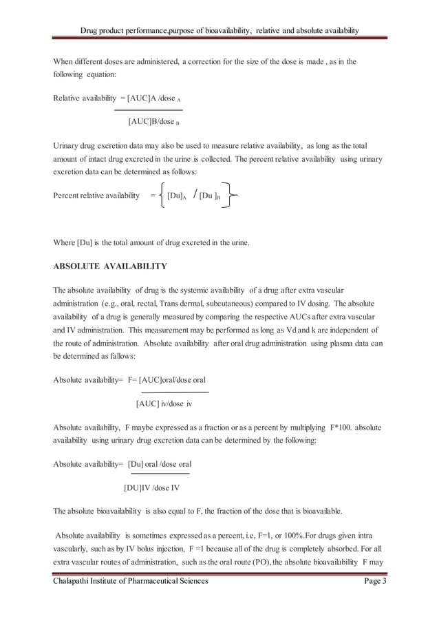 Drug product performance,relative and absolute bioavailability | DOCX