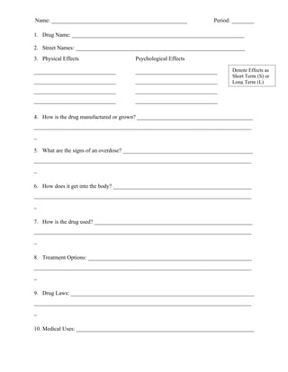 Drug project worksheet | DOC