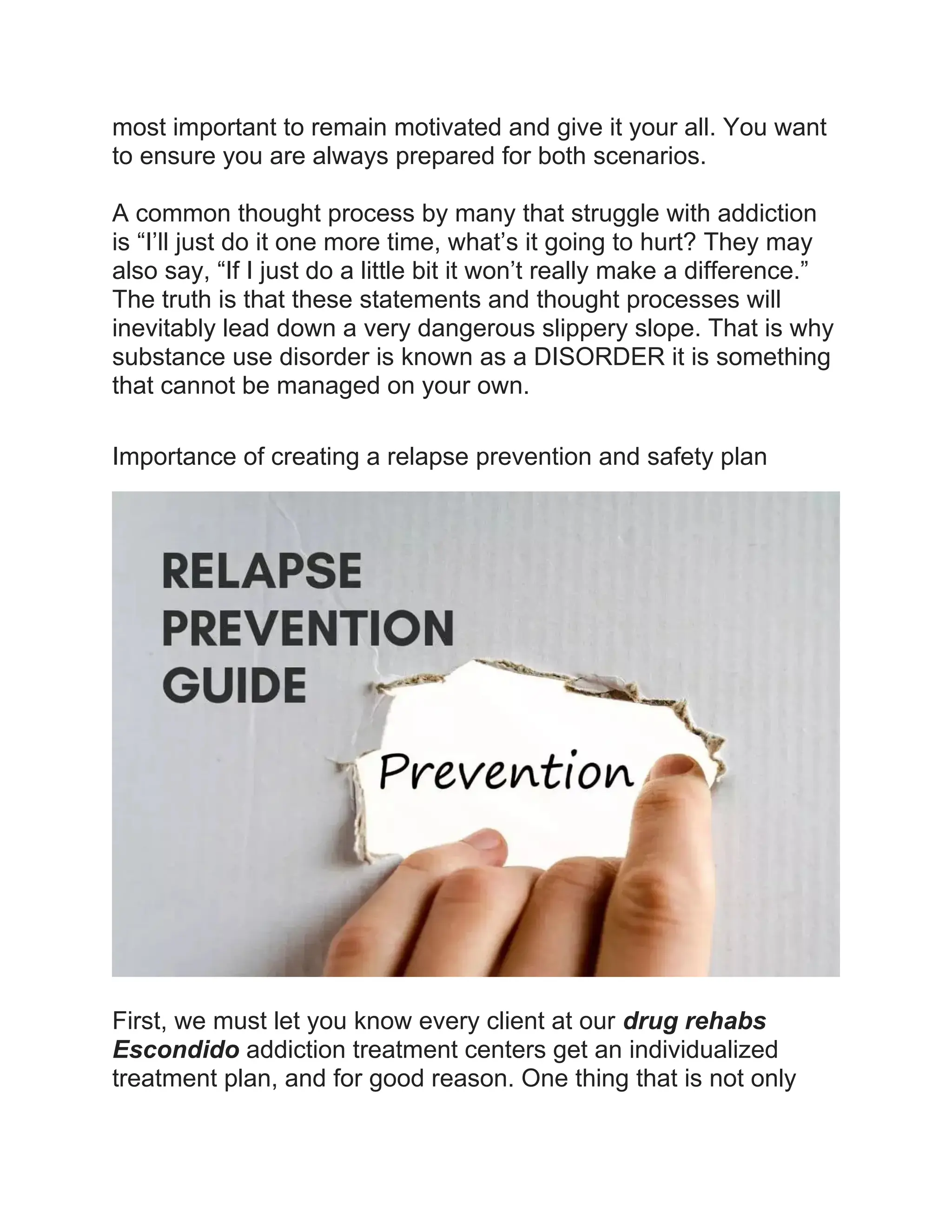 Drug Rehabs Escondido Explains Relapse and Relapse Prevention.docx