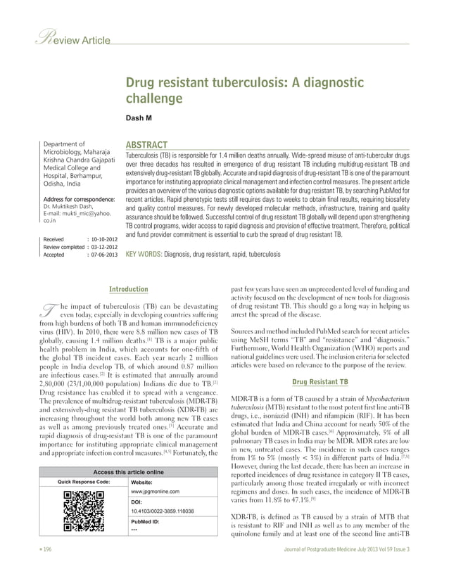Drug resistant tuberculosis: A diagnostic challenge | PDF