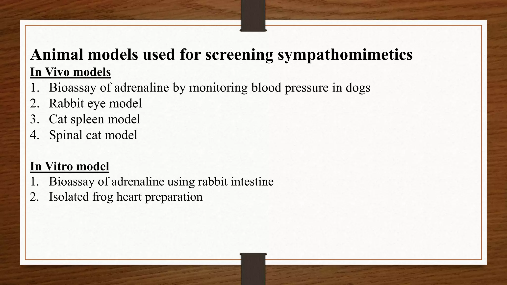 Pre clinical screening models for drugs acting on Autonomic nervous ...