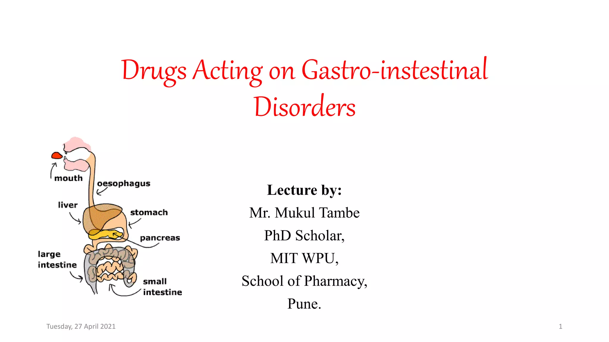 Drugs acting on GIT disorders | PPTX