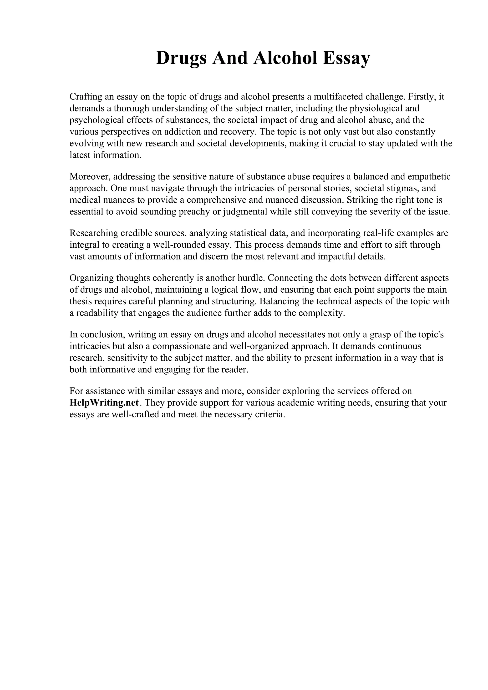 Drugs And Alcohol Essay.pdf | Illegal Drugs, Tobacco, eCigarettes ...