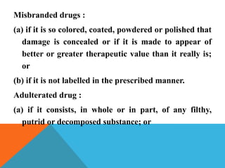 Drugs and cosmetics act 1940 and rules 1945 swa | PDF