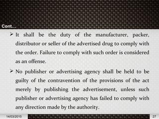 Drugs and magic remedies act (objectionable advertisements) 1954 | PPT