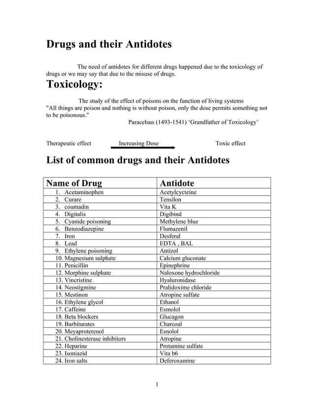 Drugs and their antidotes | PDF