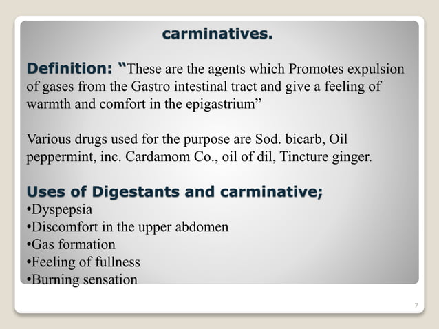 Drugs as digestants and carminatives. | PPTX | Digestive Disorders ...