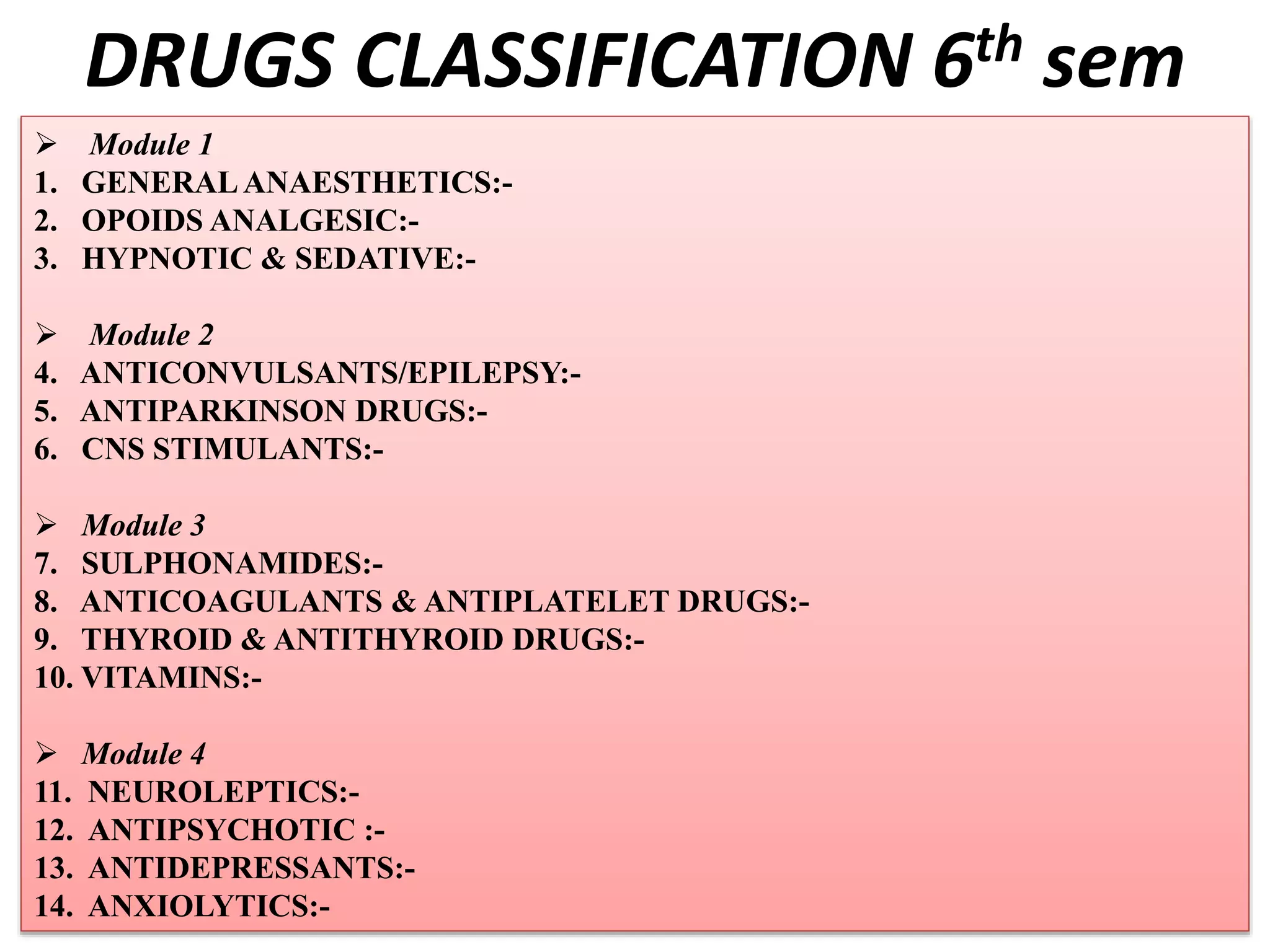 Drugs classification 6th sem | PPTX